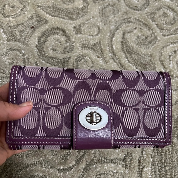 Coach | Bags | Coach Purple Signature Wallet With Silver Clasp | Poshmark